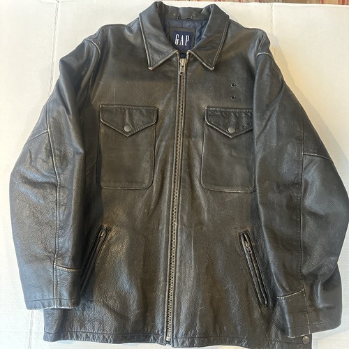 Vintage Men’s GAP Brown Leather Coat Large-distressed Jacket-GAP-mens ...