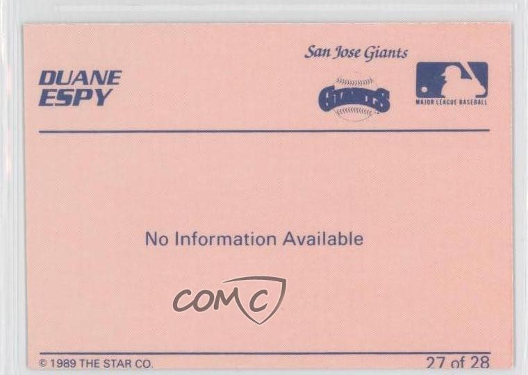 1989 Star San Jose Giants Duane Espy #27 | eBay
