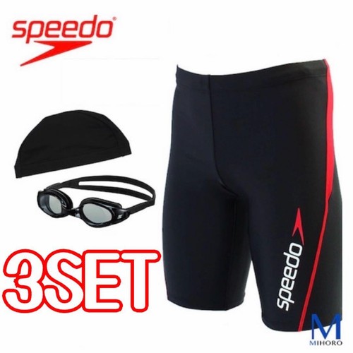 [Good condition] speedo fitness swimsuit 3-piece set goggles cap ...