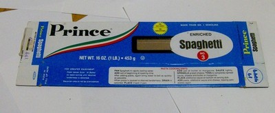 vintage 1980s PRINCE SPAGHETTI box OLD FOOD PACKAGING pasta dinner ...