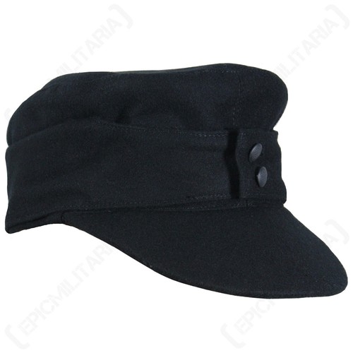 WW2 German Panzer M43 Field Cap - Black Wool Repro Army Tanker Soldier ...
