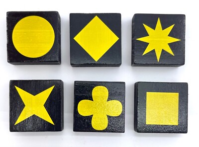Qwirkle Wood Blocks - Set of 6 Yellow Shapes - Game Replacement Parts ...