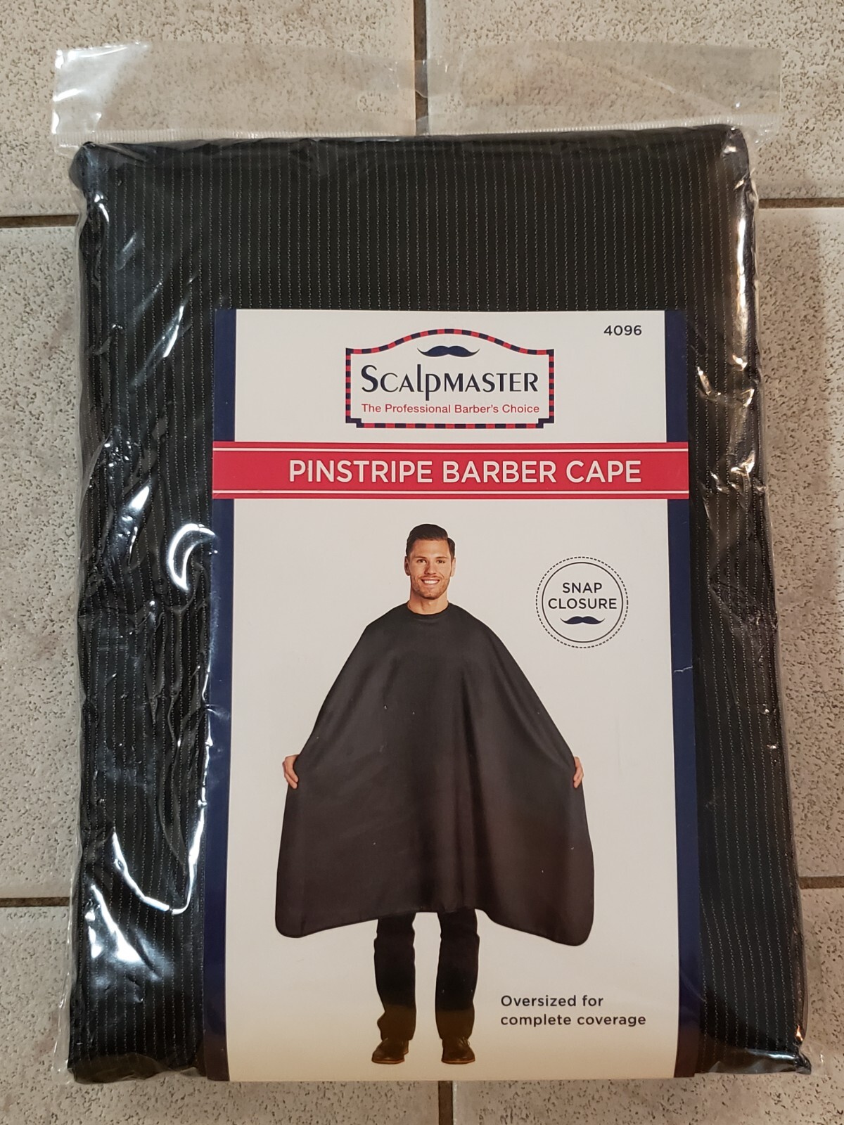 Scalpmaster Pinstripe Barber Cape Black Snap Closure 4096 Polyester for ...