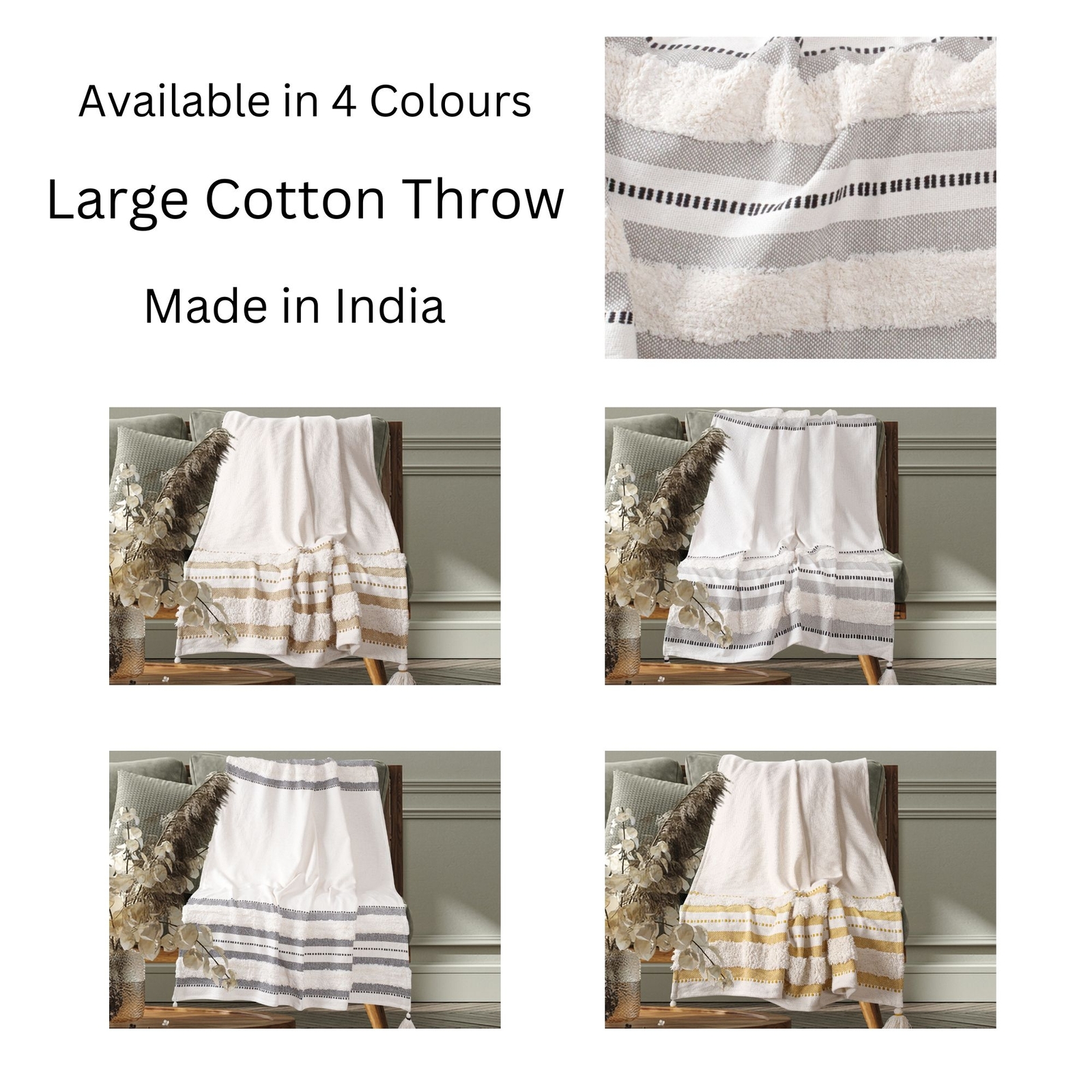 Large Cotton Throws for Sofas Couch Double Beds Settees Chair Blanket ...