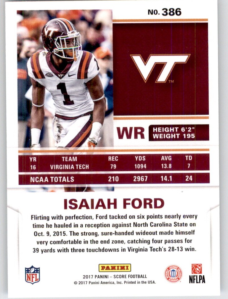 2017 Score Isaiah Ford Rookie RC Insert PWE Dolphins #386 | eBay