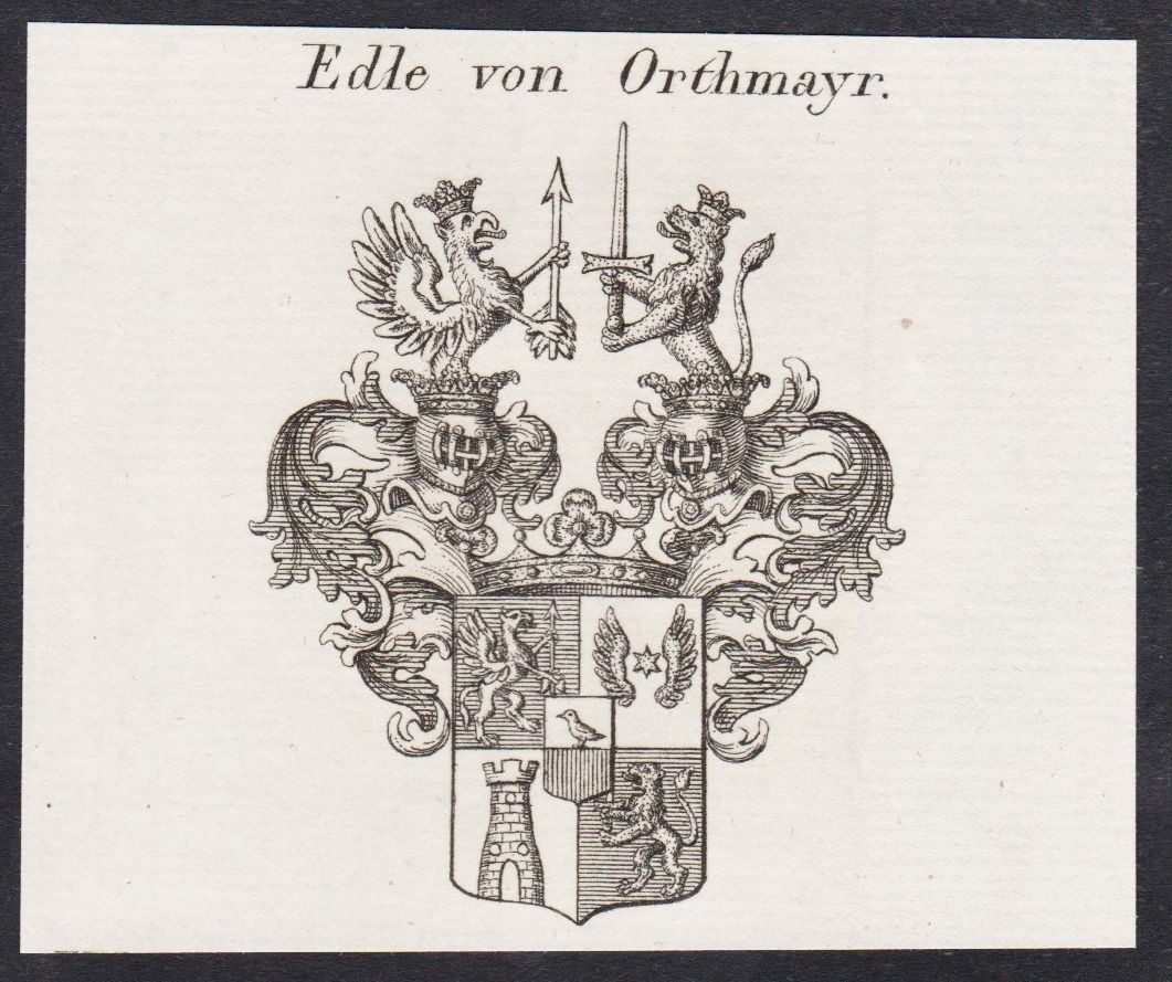 Orthmayr Emblem Coat of Arms Heraldry Genealogy Copperplate Engraving ...