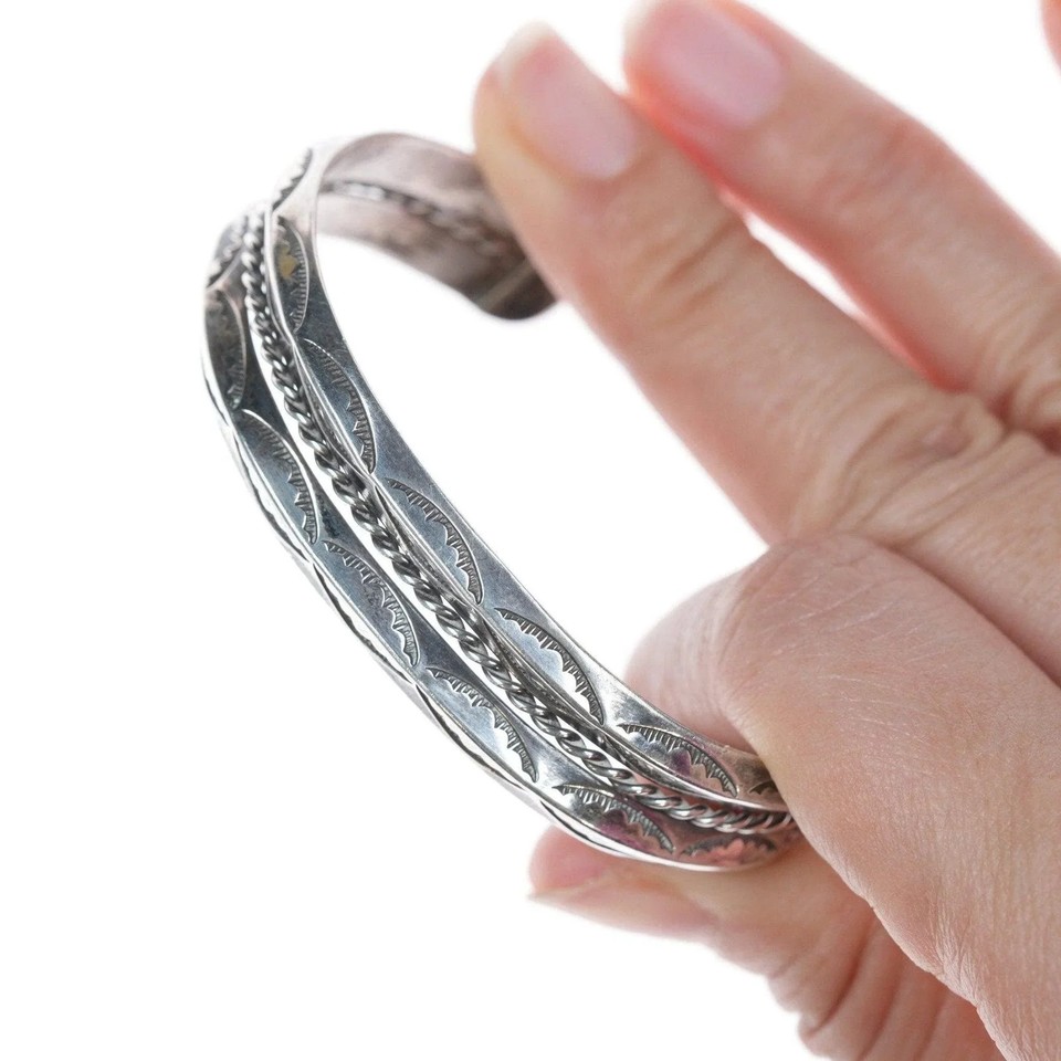 6.63" Vintage Navajo hand stamped silver twisted wire cuff bracelet | eBay