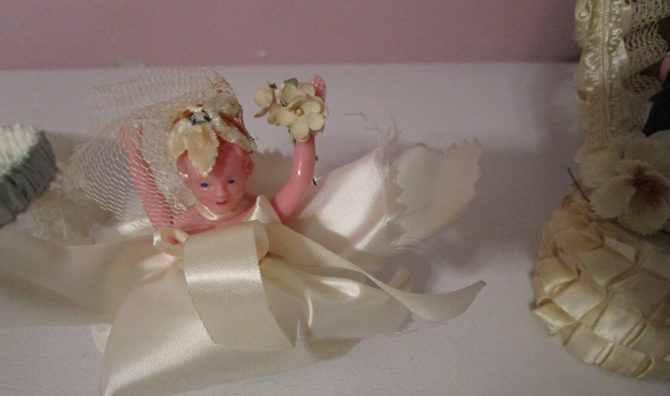 Vintage 1956 Wedding Cake Topper Bride & Groom & Bride Doll & Garter | eBay