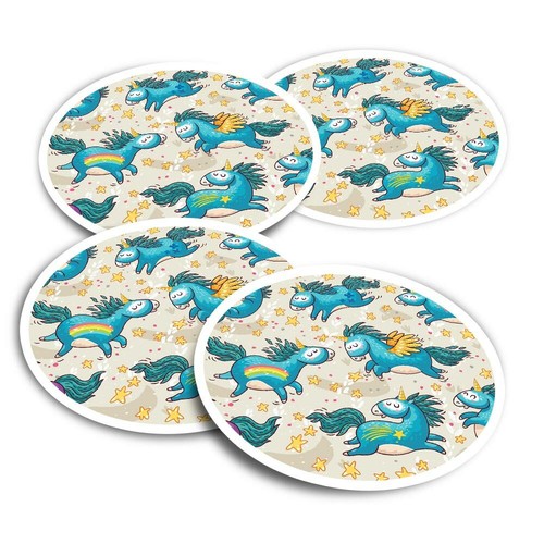 4x Round Stickers 10 cm - Cute Unicorns Horse Blue #2239 | eBay