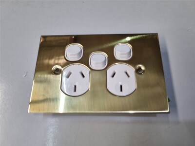 Clipsal BBSL STYLE TWIN SWITCHED SOCKET WITH EXTRA SWITCH Solid Brass ...