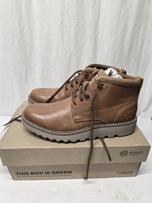 CLARKS COLLECTION Mens Brown Barnes Mid Toe Wedge Leather Boots Shoes ...