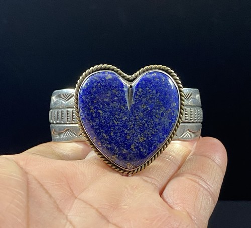 Darin Bill Navajo Sterling Silver .925 Large Lapis Lazuli Heart Cuff Bracelet | eBay