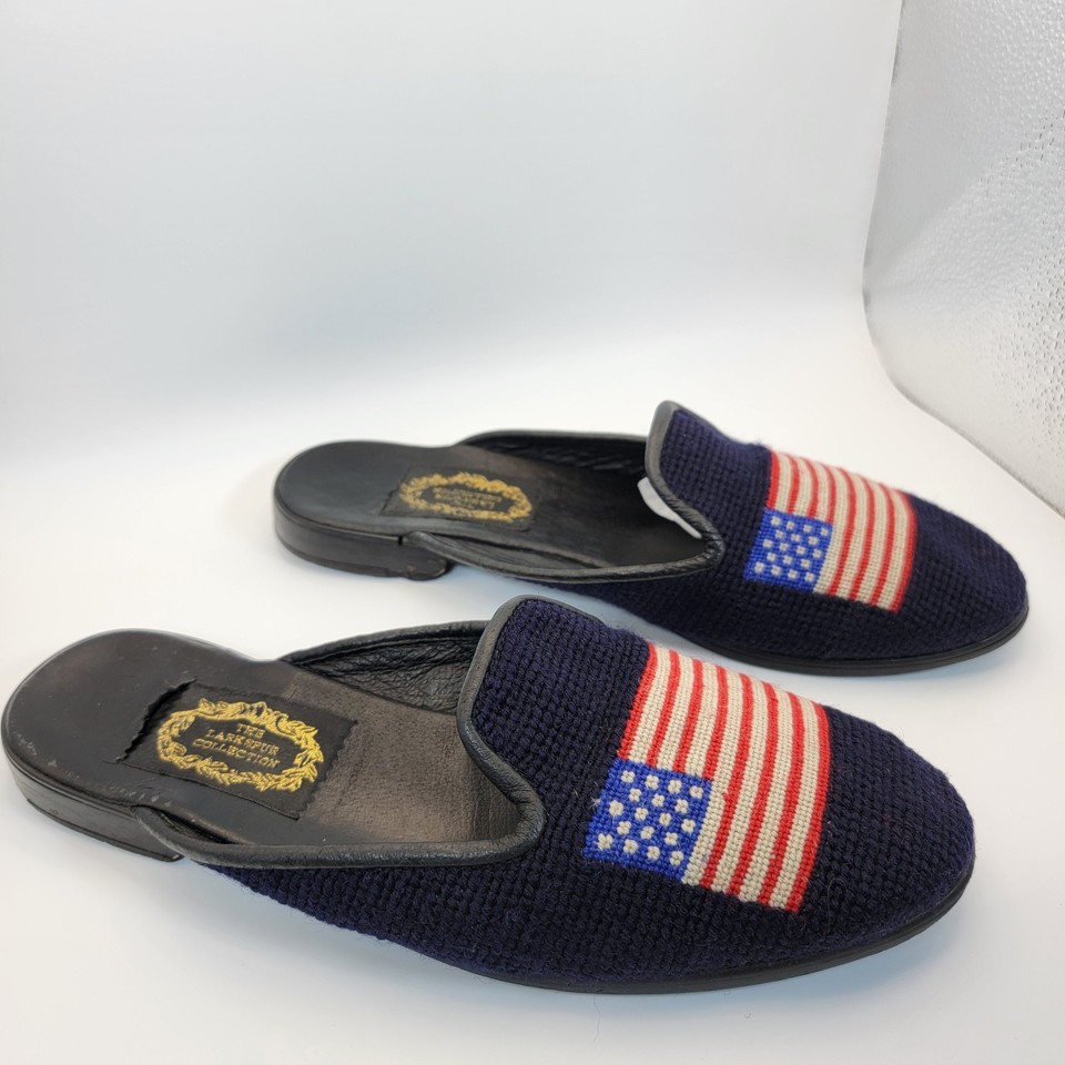 The Larkspur Collection Mules Slip On Shoes American Flag Needlepoint ...