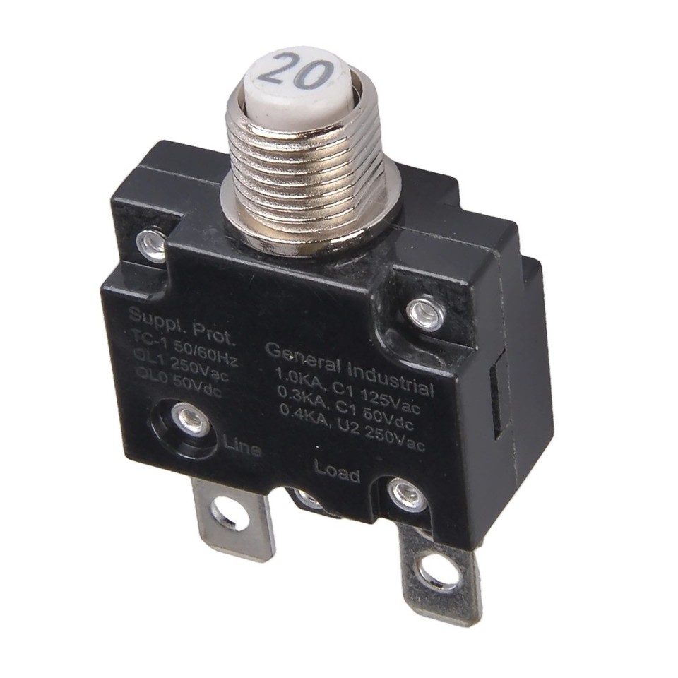 20Amp Push Button Manual Reset Thermal Circuit Breaker Overload Switch ...