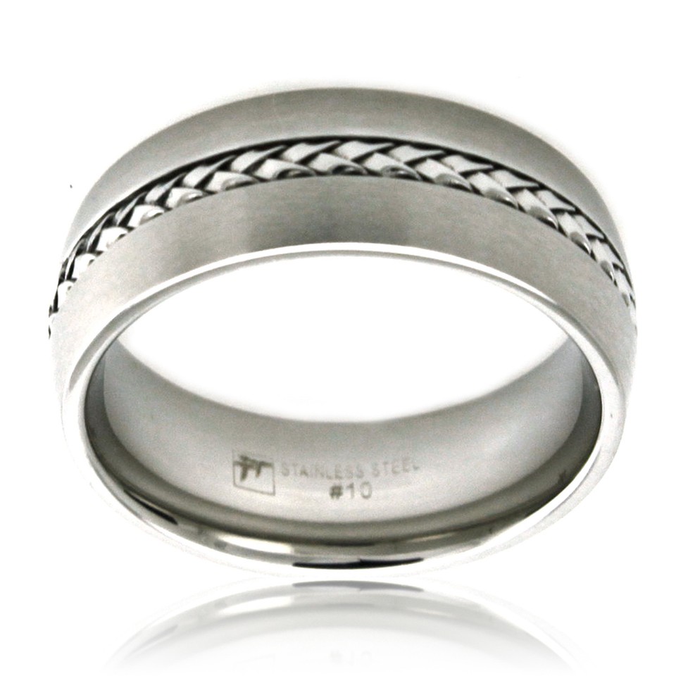 Stainless Steel Braided Rope Inlay Design Mens Biker Ring 8MM | FREE ...