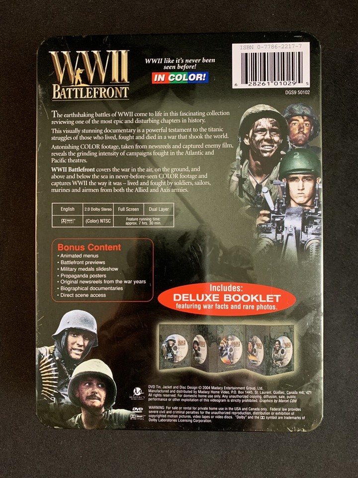 WWII Battlefront 5 Disc DVD Set In Color - Collector Tin (2004 ...