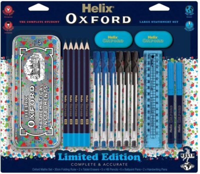 Helix Oxford Splash Complete Accurate Large Stationery Set Maths Tin ...