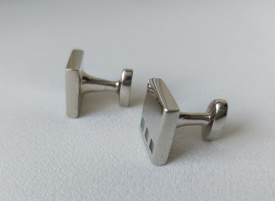 Modern Polished Steel Fixed Back Cufflinks | eBay UK