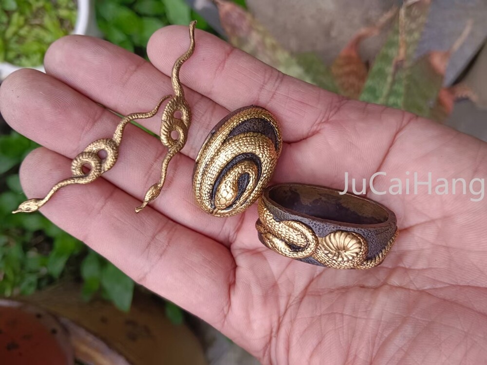 Copper Gilded Snake Tsuba Menuki Fuchi Kashira for Japan Tachi Katana ...