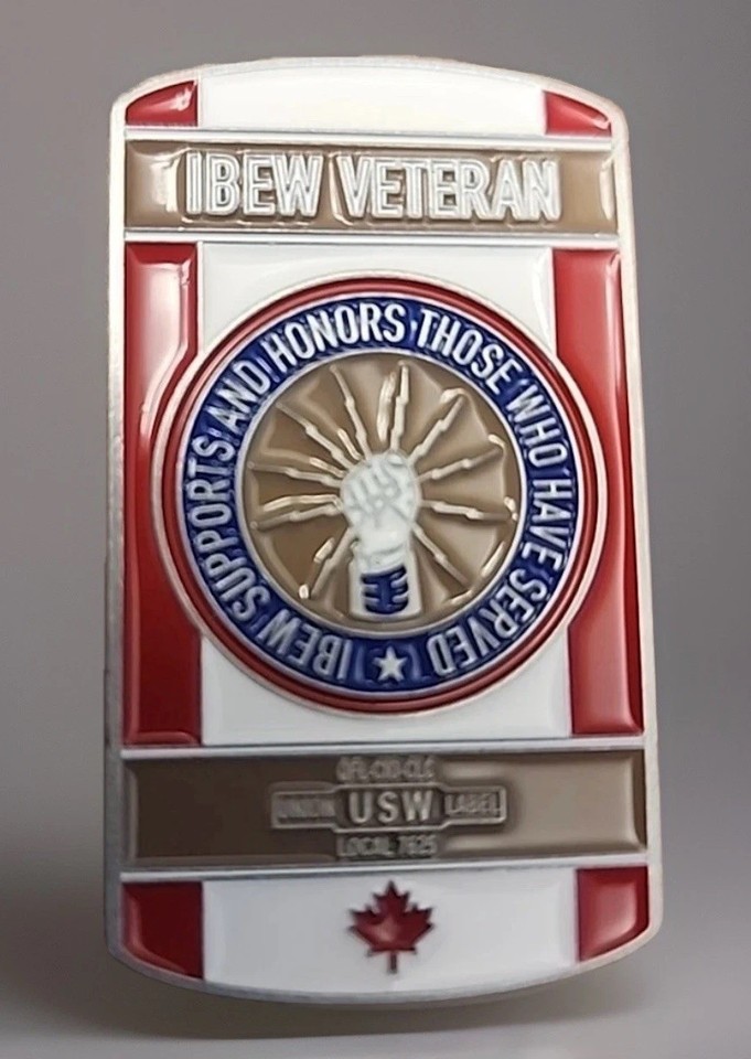 IBEW Military Veteran Challenge Coin Dog Tag American Canadian Flags | eBay