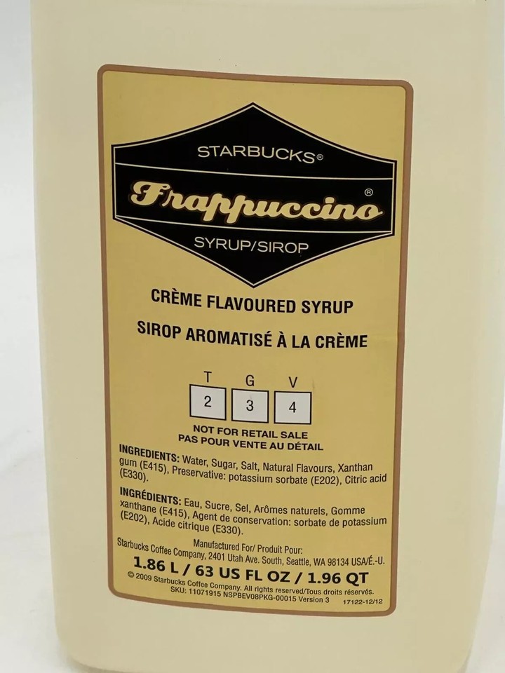 Starbucks Frappuccino Creme Flavored Syrup 1.86 L - 2024 | eBay