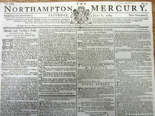 1789 newspaper with an early report describing the QUAKERS living in ...