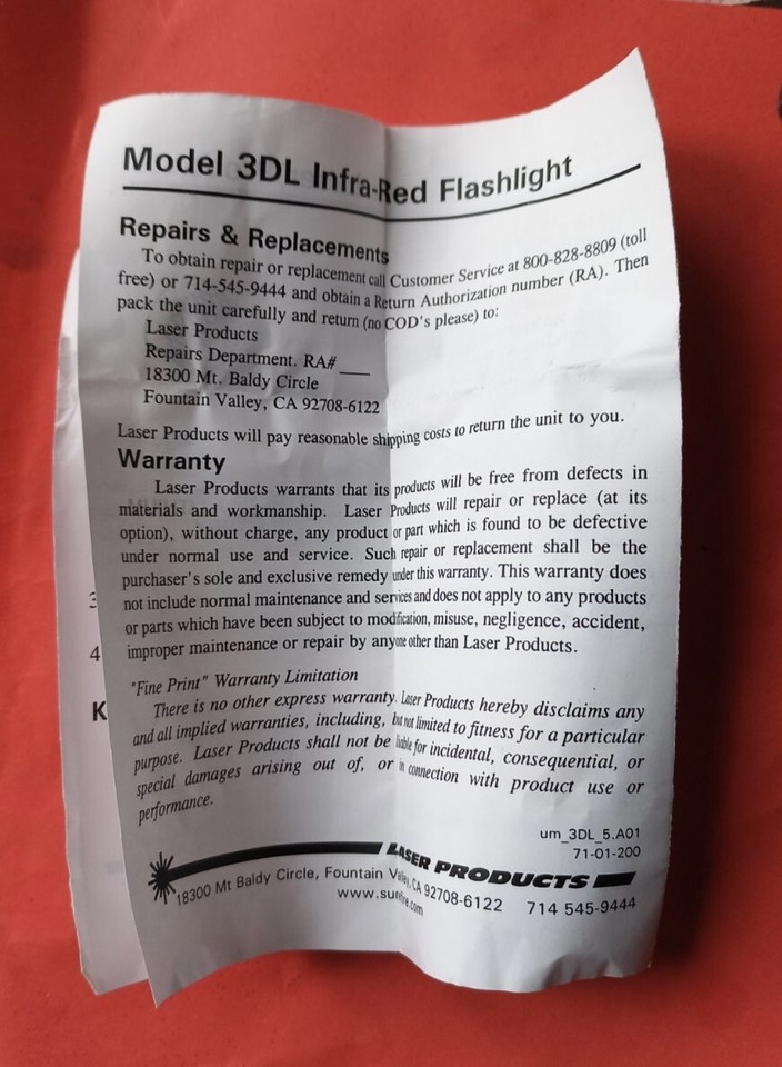 Old gen rare Laser Products Surefire 3 DL Black flashlight Mint ...