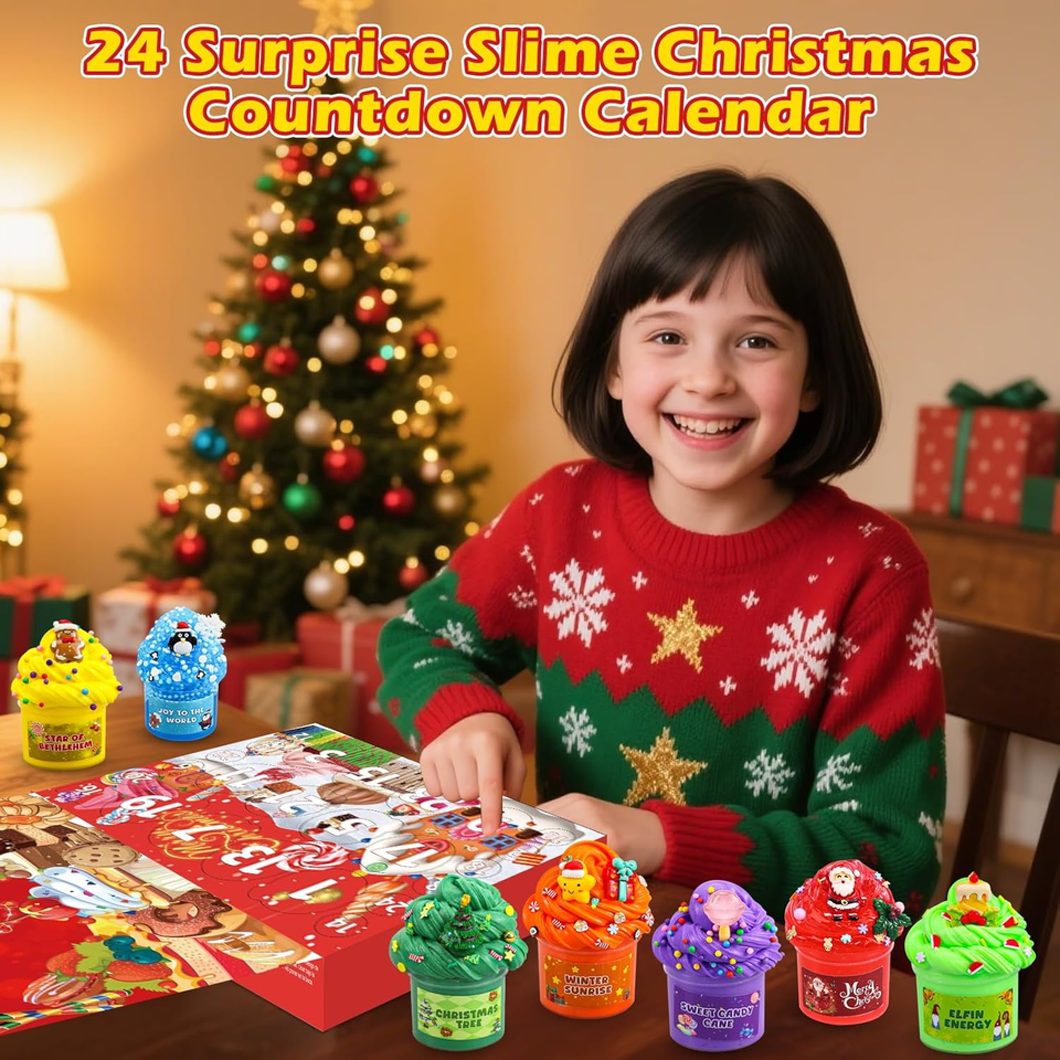 Advent Calendar 2025 Slime for Kids -24 Days DIY Crystal Fluffy Slime ...