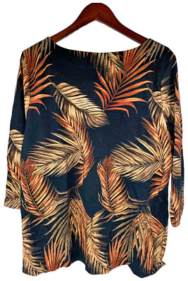Denim & Co. Beach Women's Printed Knit Gauze Boat Neck Top Black | eBay