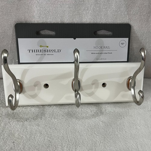 Threshold 10" White with Satin Nickel Wall Mounted 3-Hook Rail Scroll ...