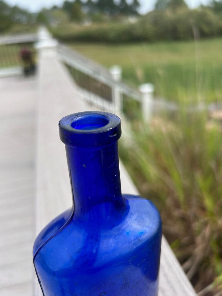 1880-90s Dr. DECLAT cobalt bottle, cures Malaria, Typhoid, Scarlet ...