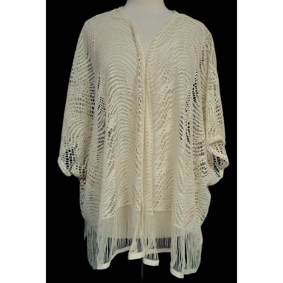 Melissa Page Woman Artsy Oversized Ivory Lacy Open Front Topper Jacket ...