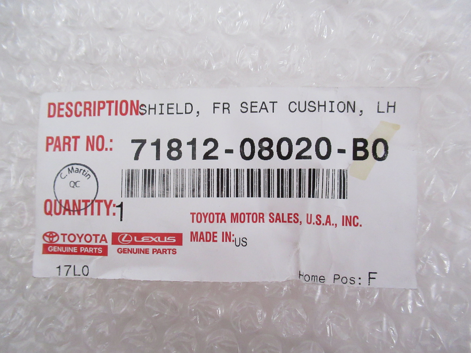 Genuine OEM Toyota 71812-08020-B0 Left Front Outer Seat Frame Trim ...