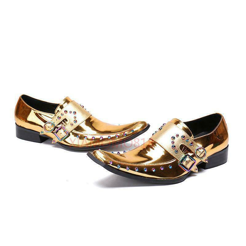 Men Rivet Buckle Strap Leather Party Slip On Business Wedding Shoes ...
