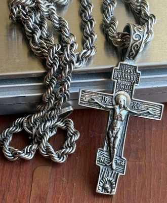 Antique Cross Necklace Jesus Silver 925 Pendant Jewelry Russian Amulet ...