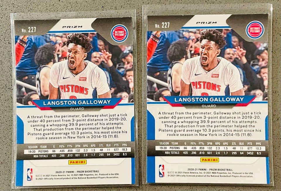 2 lot 2020-21 Panini Prizm Basketball 227 Langston Galloway Silver Red ...