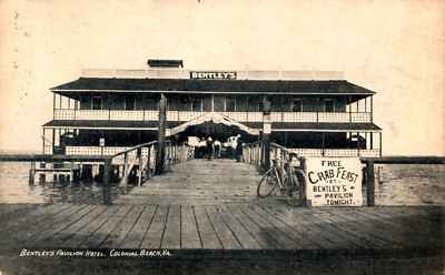 Colonial Beach VA Bentley's Pavilion Hotel Pier Scene Crab Fest Sign ...
