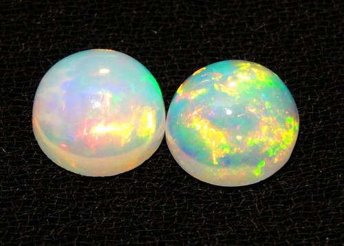 Natural Gem Ethiopian Welo Opal 7mm Size Round Matching Pair Super Fire ...