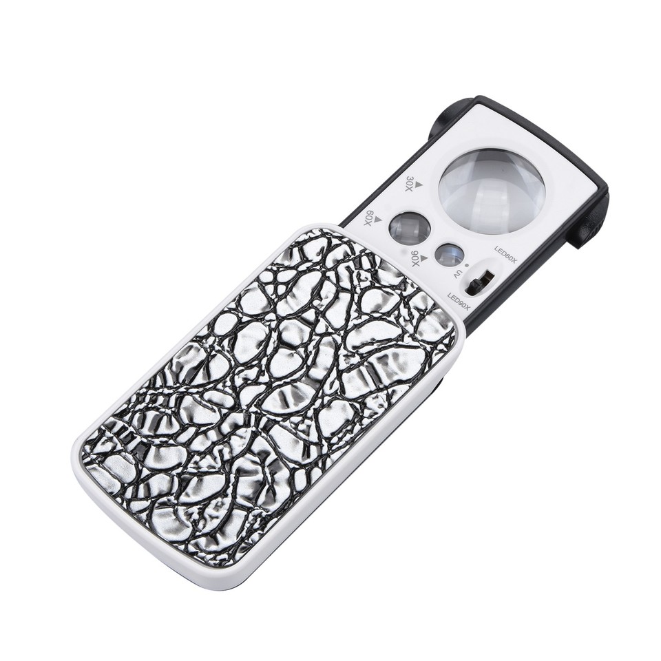30X 60X 90X Portable Slide LED Light Jewelry Magnifying Glass Magnifier ...