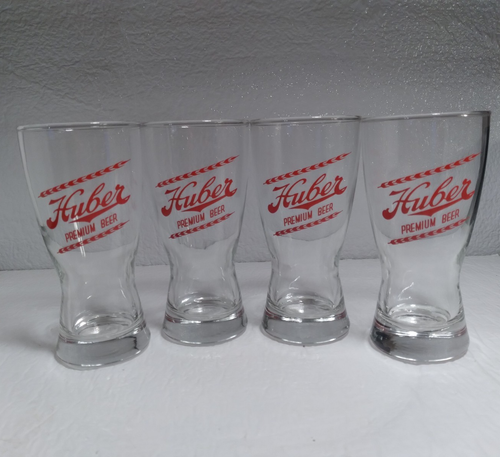 4 VINTAGE HUBER PREMIUM BEER 10oz PILSNER BEER GLASS COLLECTIBLE ...