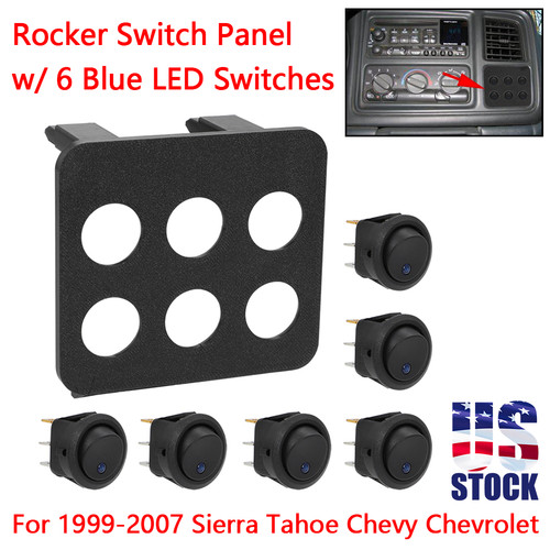 Rocker Switch Panel & 6 Blue LED Switches Kit For GMC Chevy Chevrolet ...