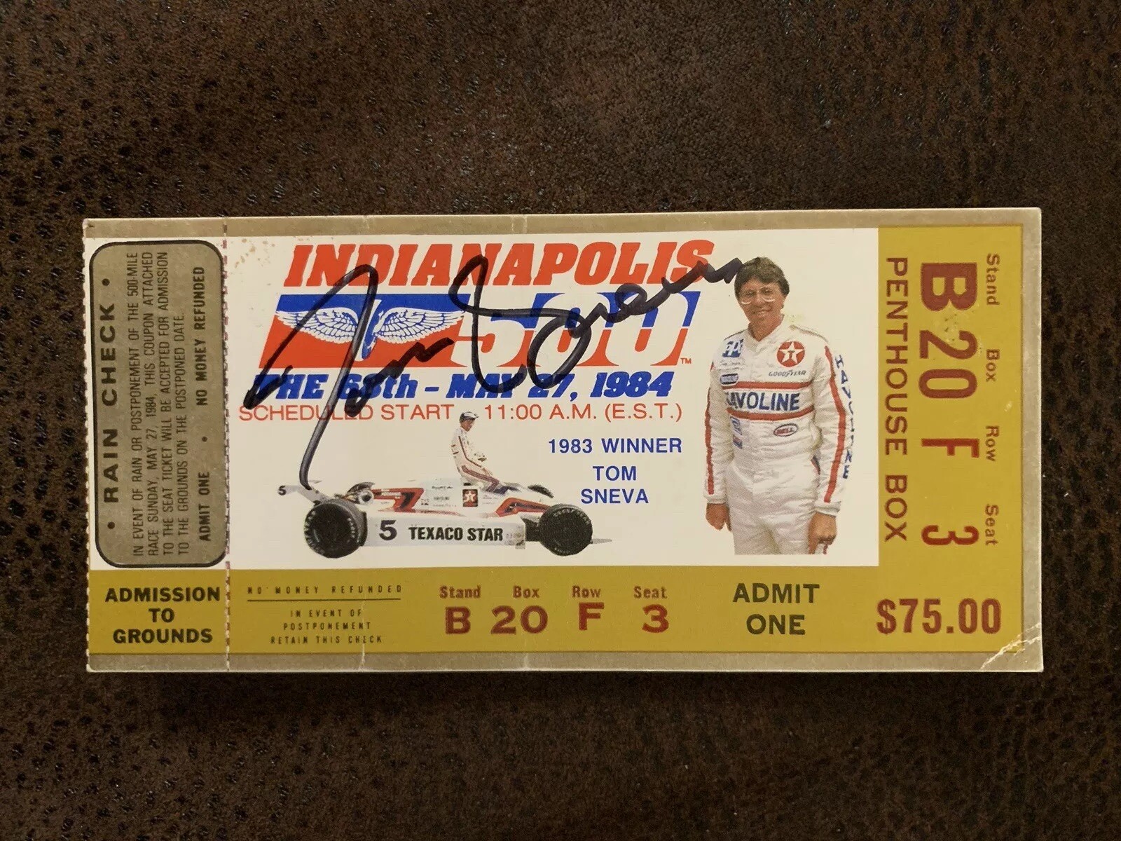 Tom Sneva (1983 Winner) Signed Indianapolis Indy 500 Ticket 1984 ...