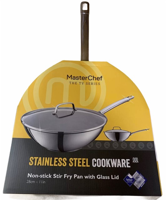 Masterchef TV Series Stir Fry Pan Glass Lid Stainless Steel Cookware 11 ...