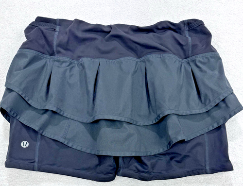 LULULEMON Running Shorts Skort Skirt Black Zipper Pocket Ruffle Size 8 ...