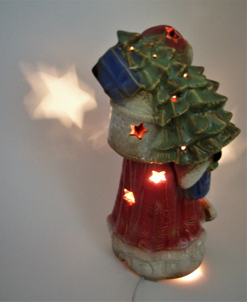 Santa Claus Christmas Light Figural Holiday Lamp Star Cutouts Ceramic ...