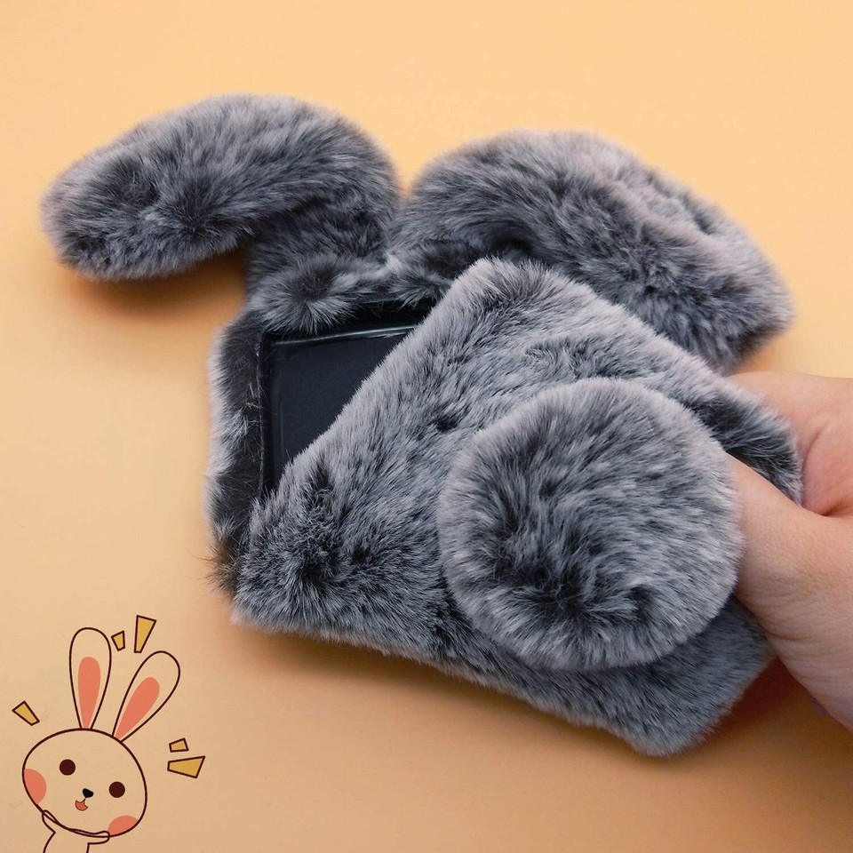 For Google Samsung Soft Phone Case Cute Bunny Rabbit Fur Plush Fuzzy ...