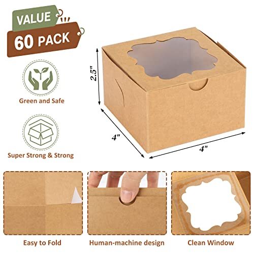 100pcs 4 Inch Bakery Boxes With Window Small Cookie Boxes For Cupcakes ...
