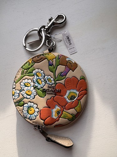 NWT Coach Circular Coin Pouch With Floral Print Bag Charm Keychain ...