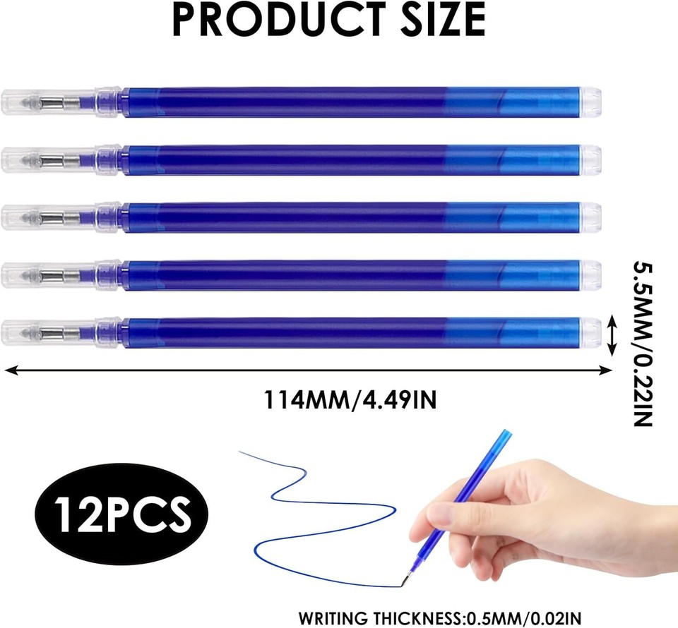 12-Pack Erasable Pen Refills, Compatible with Pilot Frixion Pens, Blue ...