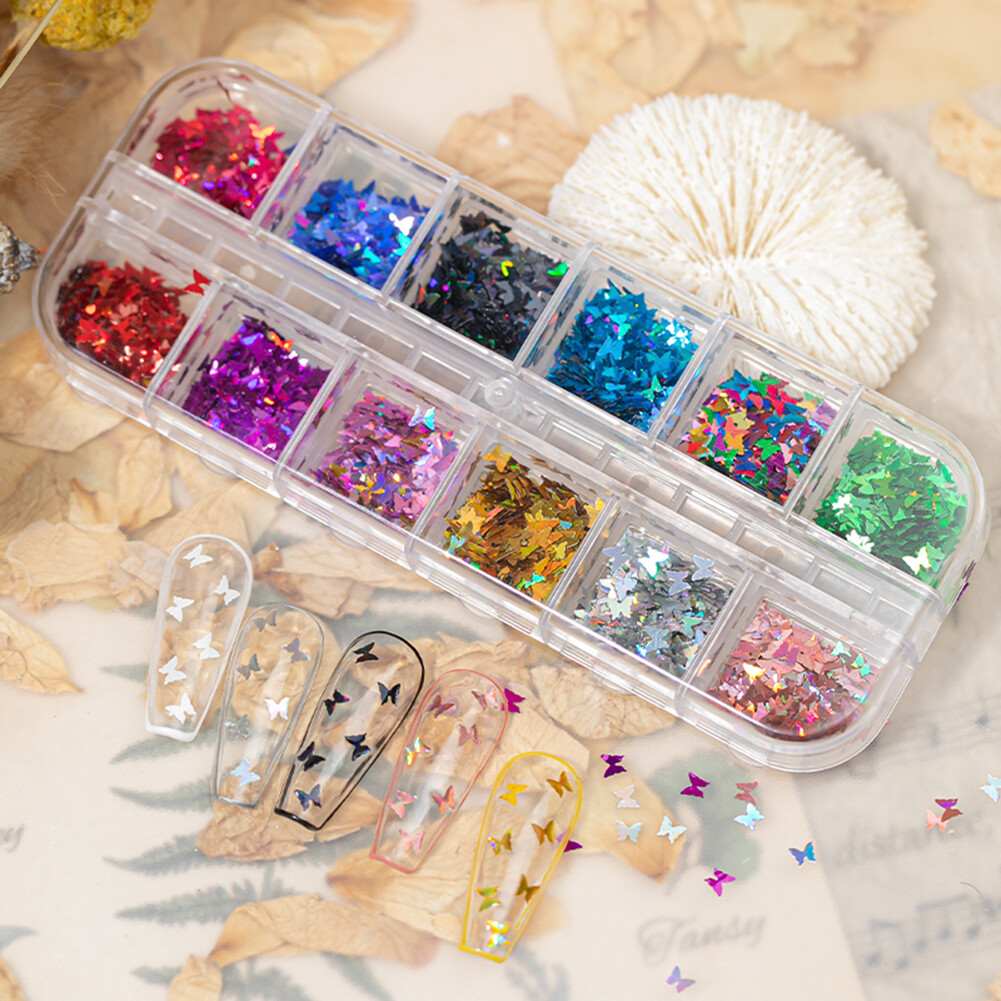 Plastic Nail Art Case with Clear Lid 12 Grids Empty for Jewelry Diamond ...